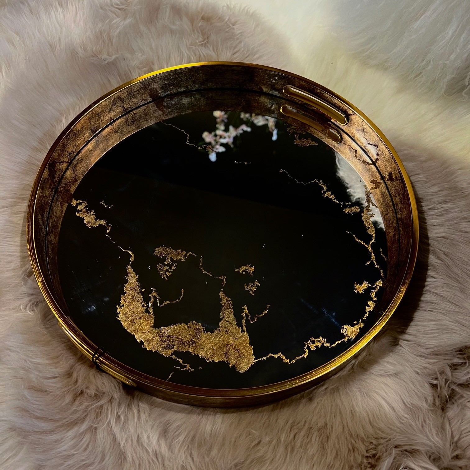 Marble Effect Mirror Tray